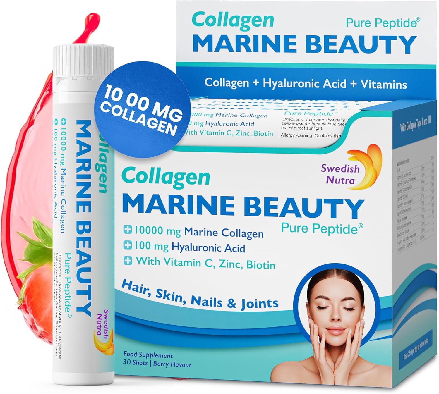 Marine Collagen Beauty Shots - 10,000mg type 1 and 3 - Swedish Nutra ...